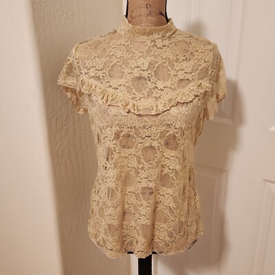 Kaely-N-Max Women's Size M Beige Short Sleeve Lace Sheer Top | eBay