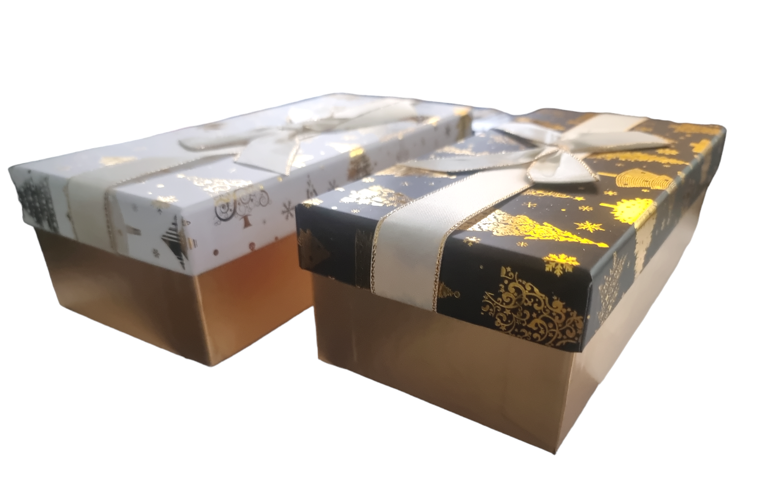 Large Long Christmas Gift Box With Lid Ribbon Xmas Present Gold ...