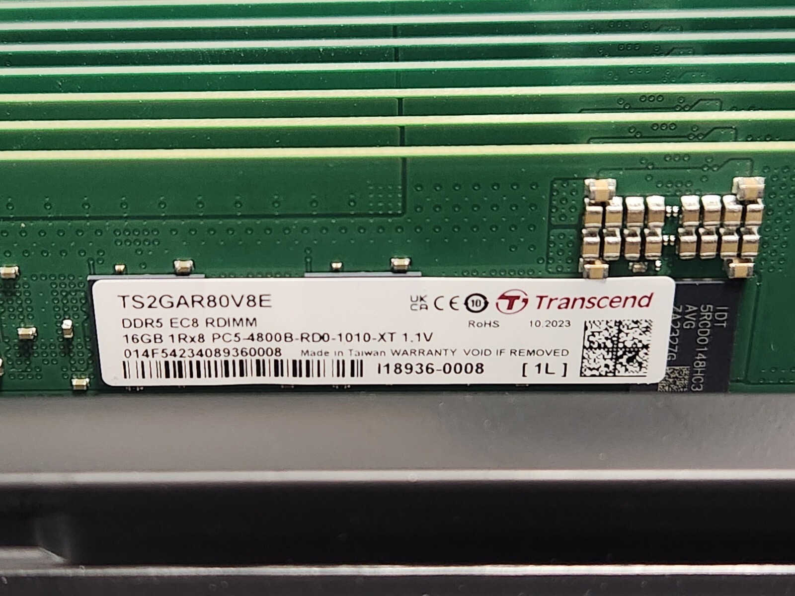 Transcend 128GB (8 x 16GB) 4800 ECC Registered DDR5 RAM Server RDIMM ...