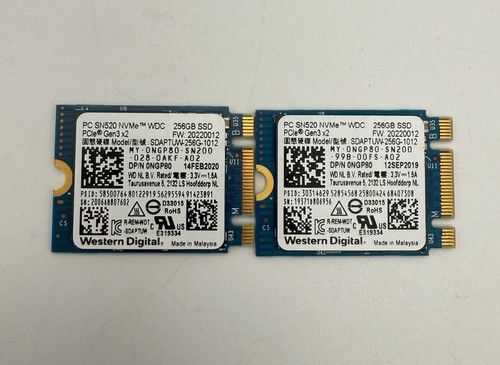 Lot of 2 WD 256GB SSD SN520 NVMe PCIe Gen3 x2 SDAPTUW-256G-1012 0NGP80 ...