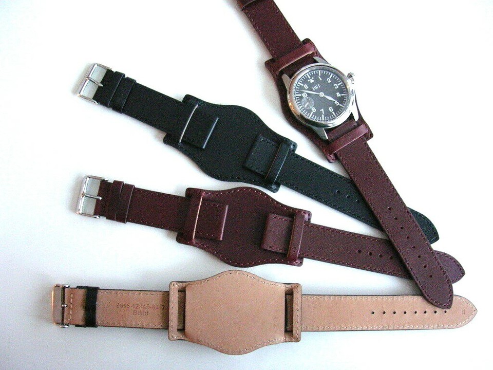 20mm Black BUND Flieger German Pilot Military Leather watch band strap ...