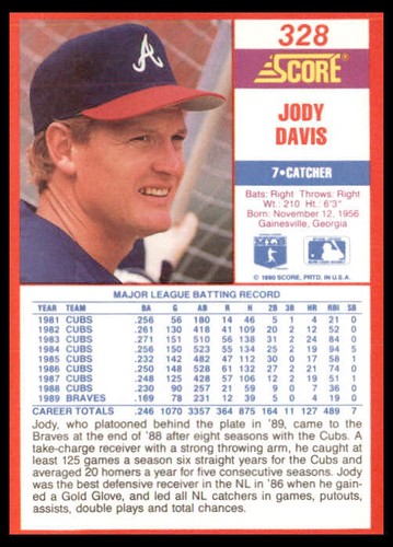 1990 Score #328 Jody Davis Atlanta Braves Baseball Card | eBay