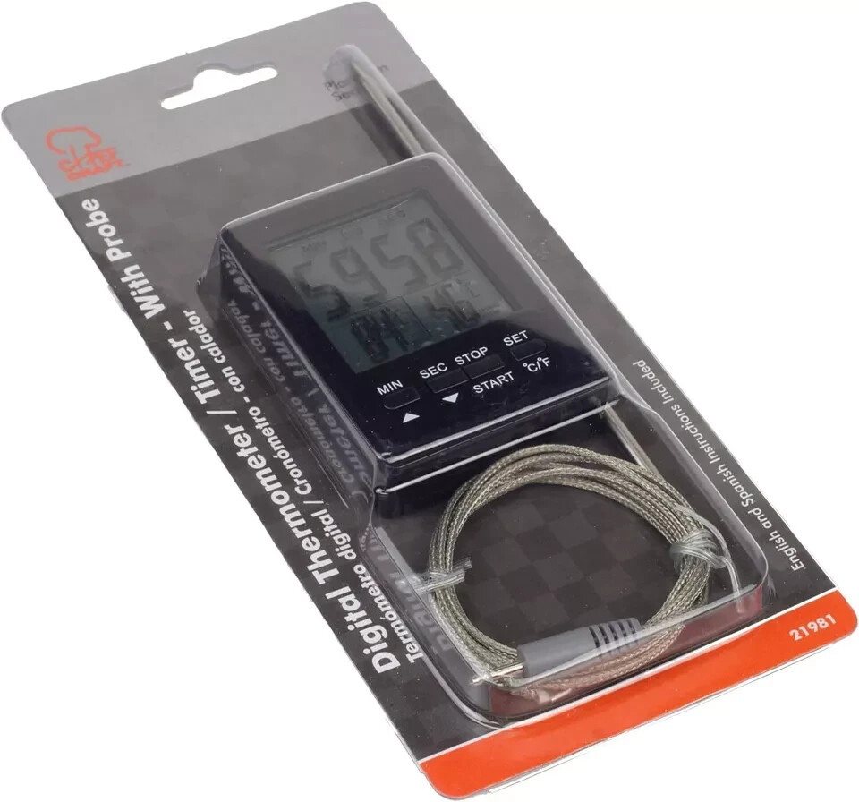 Chef Craft Thermometer and Timer with Probe, 7 inch Probe 3 inch Timer ...