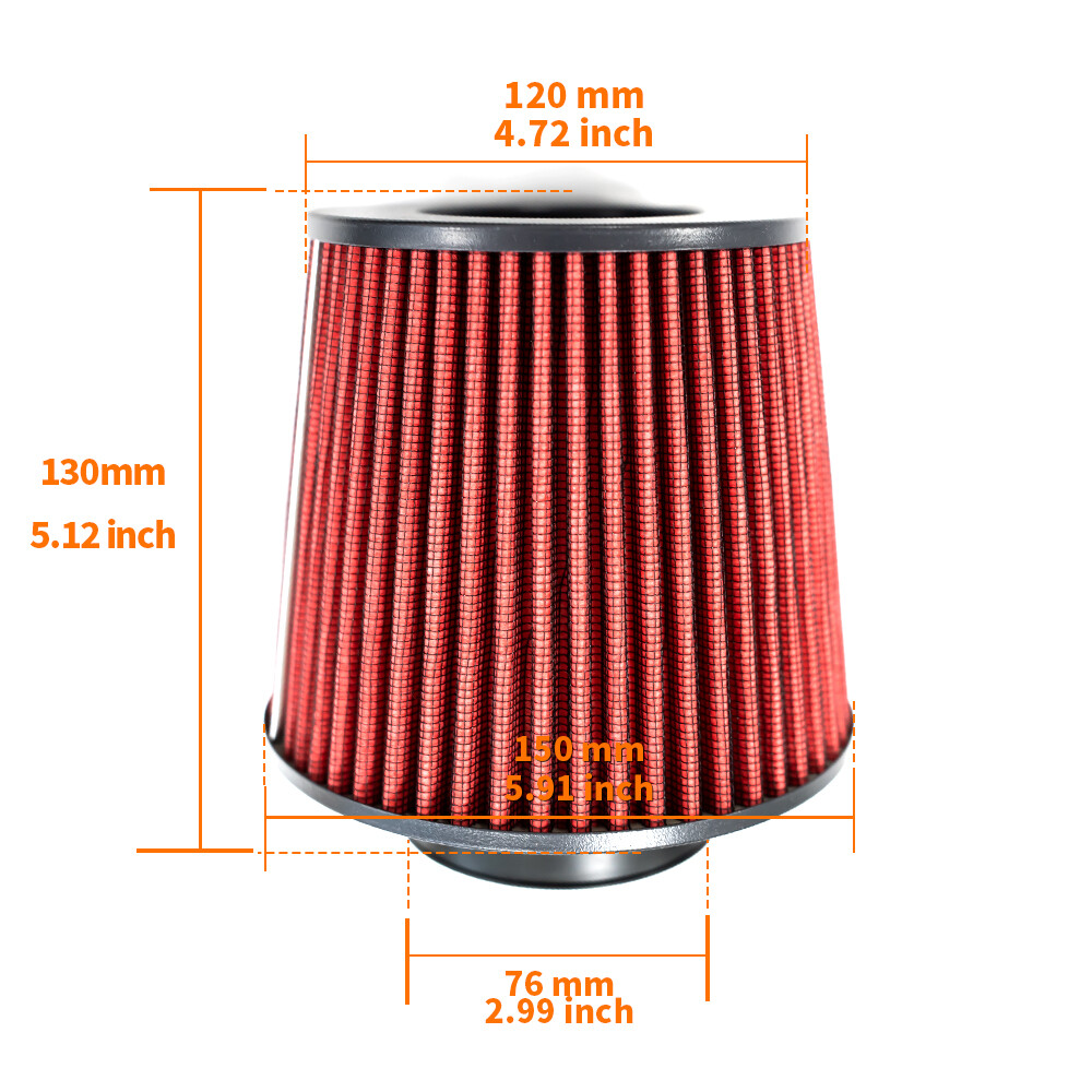 Red 3inch 76mm Cold Air Intake Cone Filter Universal Fit Fitment 130mm ...