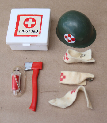 Vintage GI Joe First Aid Kit Action Marine Medic Lot Helmet Axe IV Arm ...