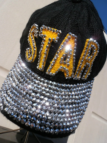 BASEBALL CAP BLING STAR SILVER STUDDED ROCKER SWEATER BLACK KNIT ...