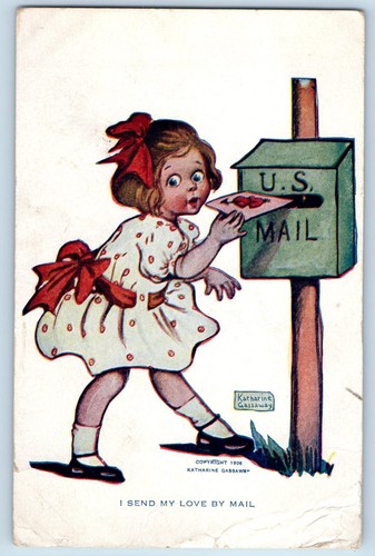 Archie Gunn Signed Artist Postcard Little Girl Letter US Mailbox ...