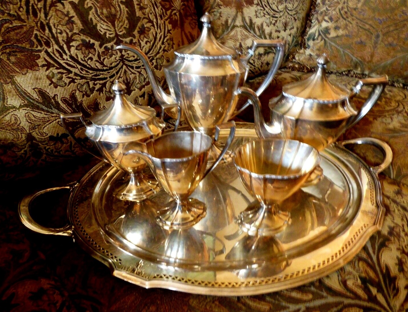 Sheffield Pairpoint Silver plate 6 pc set Coffee Tea pot sugar bowl ...