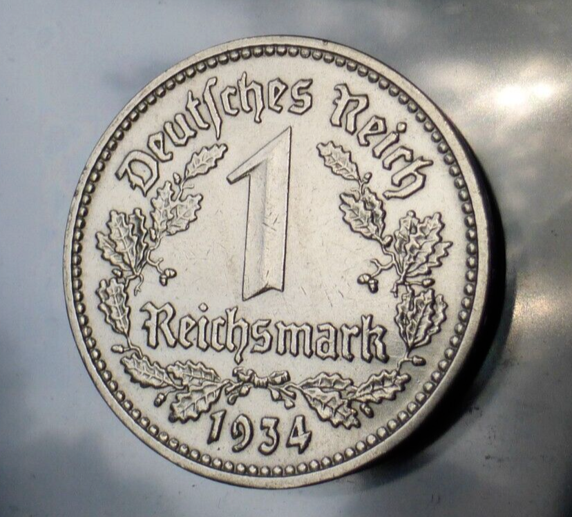 Beautiful 1 Reichsmark Nazi Coin: Genuine Nickel Third Reich WW2 ...
