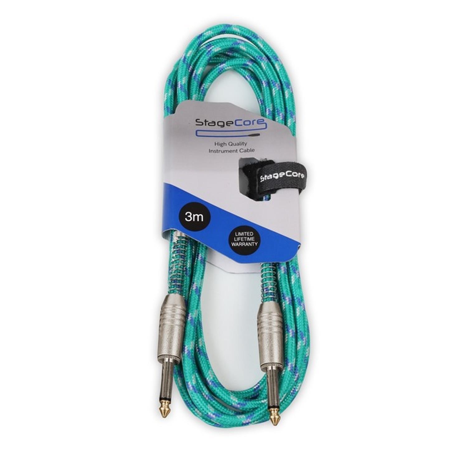 Stagecore 3m Green Braided 6.35mm 1/4" Jack to Jack Lead Instrument ...
