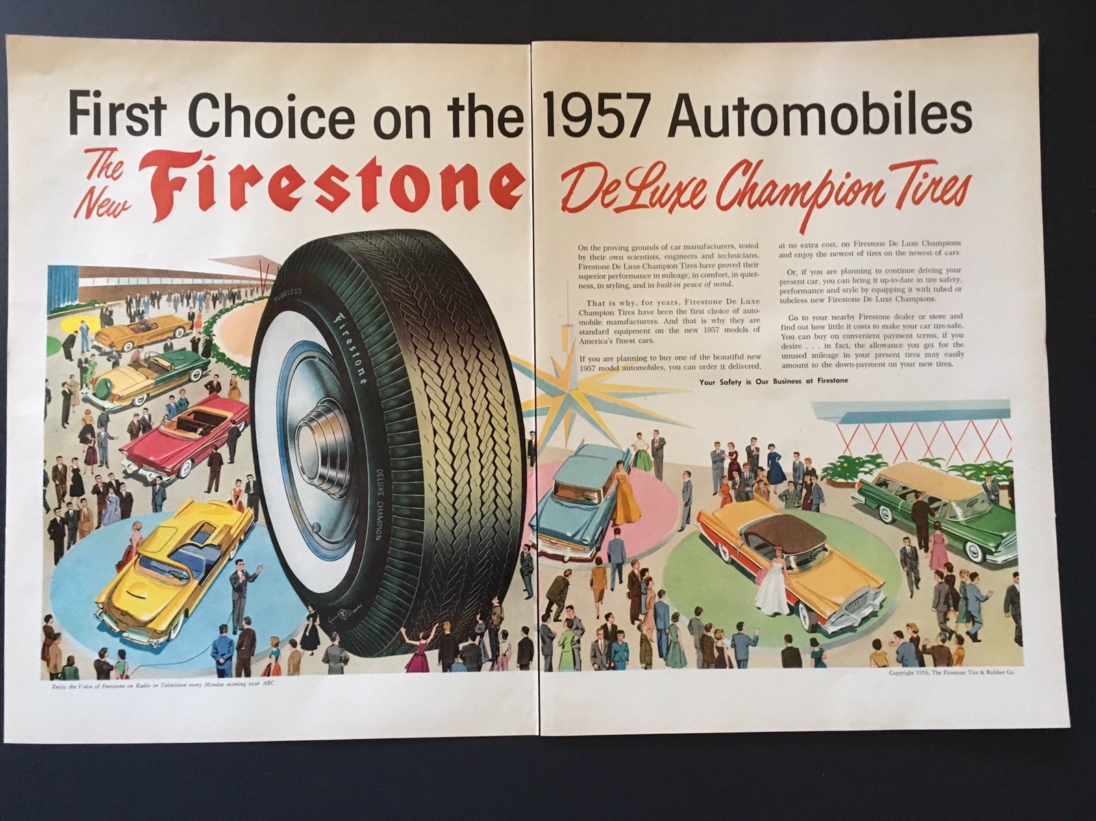 1957 Firestone DeLuxe Champion Tires Print Ad First Choice On The 1957 ...