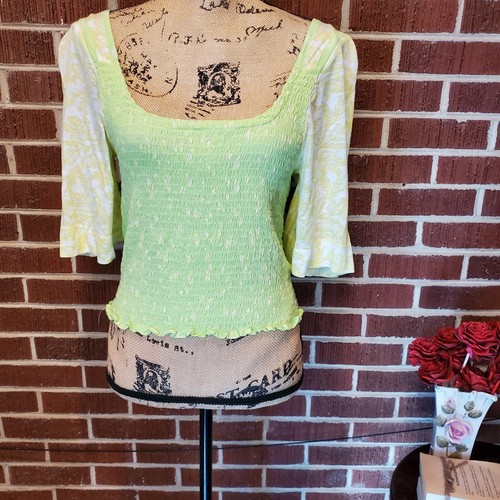Free People Shirt Key Lime Marigold Wide Short Sleeve Smocked Crop Top ...
