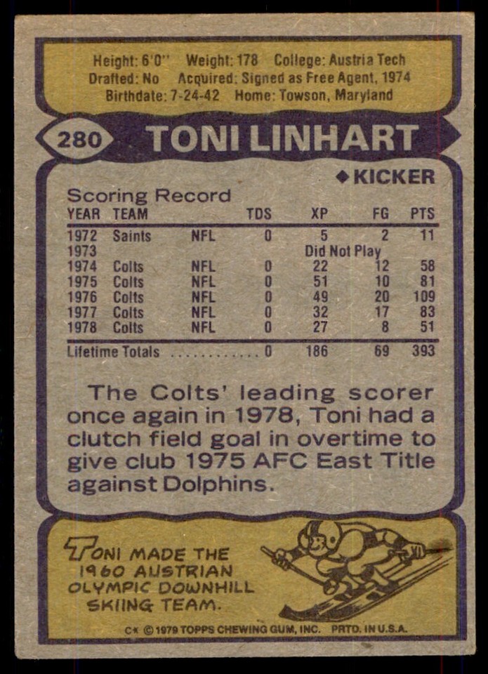 1979 TOPPS. TONI LINHART BALTIMORE COLTS #280 | eBay