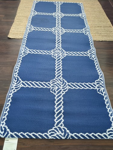 IKEA LISEL Outdoor Rug Su mmer Patio Balcony Deck 2'6 x 6'7" Blue White ...