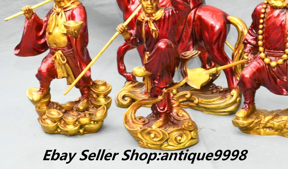 15.7" China Bronze Gilt Tang Monk Sun WuKong Zhu Bajie Sha Monk Statue ...