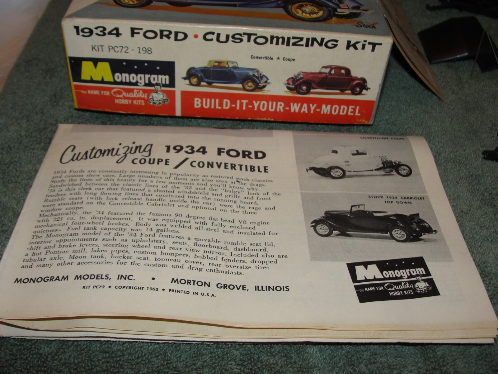 1962 Monogram 1934 Ford Coupe/Convertible Customizing 1:24 Scale Model ...