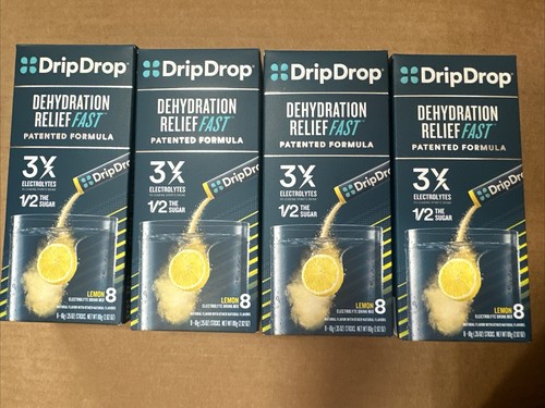 4 Pack Drip Drop Hydration Powder Lemon Flavor 8 Packets ea Expiration ...
