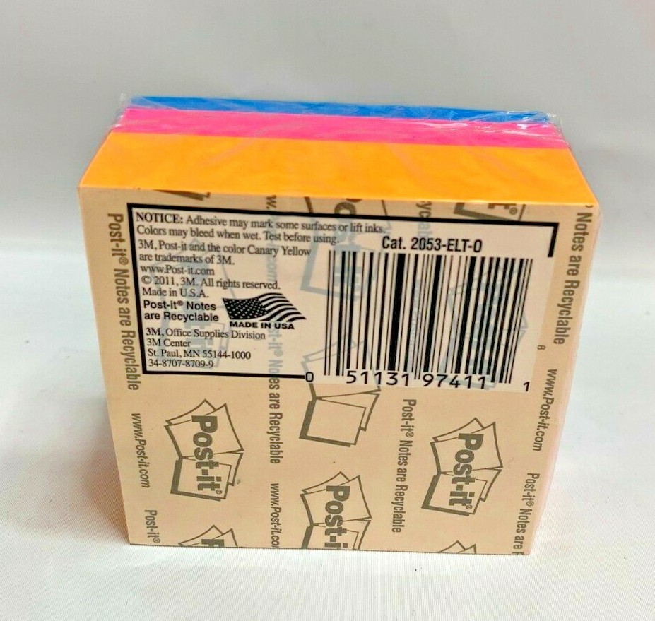LOT OF 3 Post-it Notes Cube, 3x3 in, 400 Sheets per Cube, 2053-ELT-0 | eBay