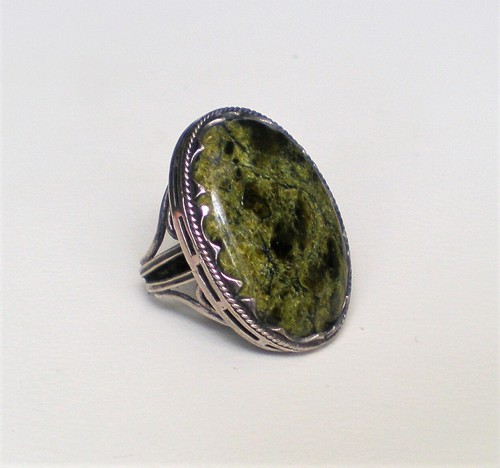 LARGE Ukrainian Russian Sterling Silver 925 Green Serpentine Cocktail ...