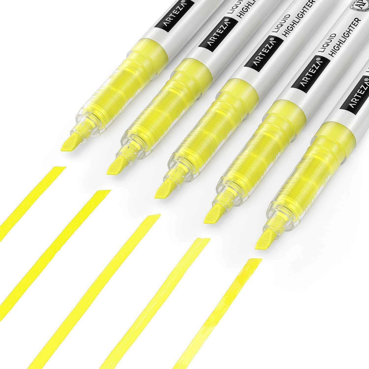 Arteza Liquid Highlighter Pens Set of 12 Narrow Chisel Tip Bulk Pack of ...