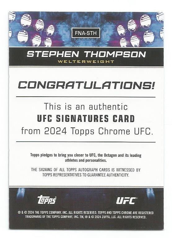 **STEPHEN THOMPSON**~2024 Topps Chrome UFC AUTOGRAPH~**WONDERBOY**~FNA ...
