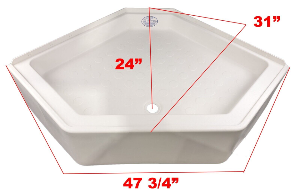 RV Corner Shower Pan Base 34" White Center Drain Camper Wash Bath Room ...