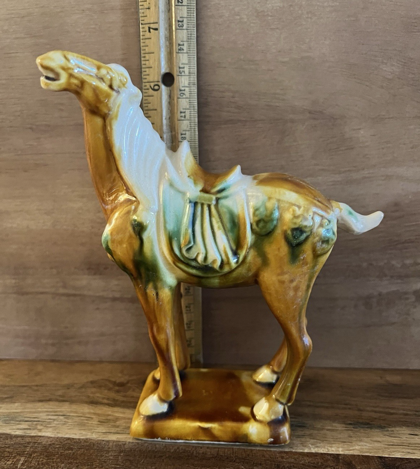 Vintage Tan Chinese Tang Dynasty Drip Style Glaze Ceramic War Horse ...