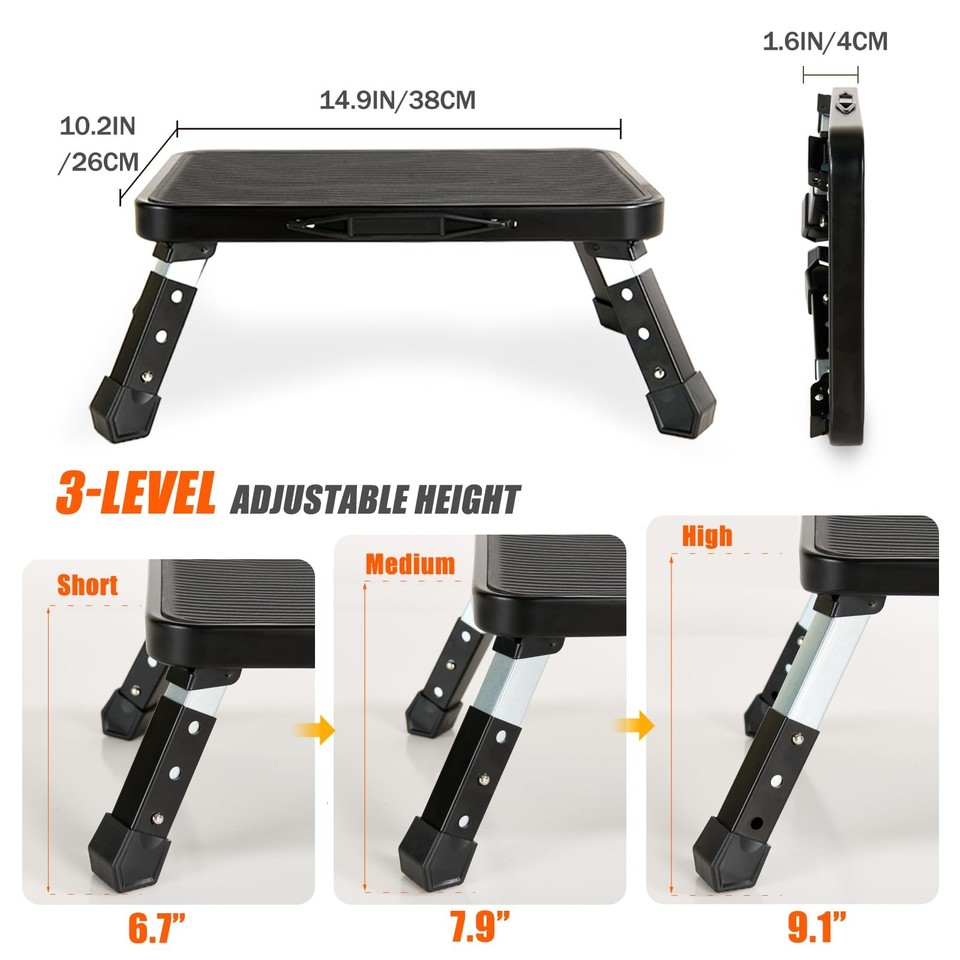 Folding Step Stool, Height Adjustable 1- Step 330lbs, Sturdy Portable ...