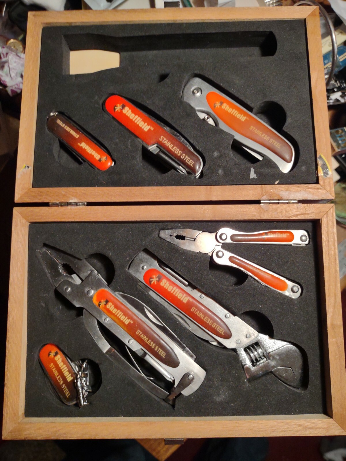 SHEFFIELD KNIFE MULTI TOOL ADJUSTABLE PLIER SET IN WOODEN BOX | eBay