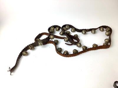 Great Set 19C Antique Brass Sleigh Bells W/ Leather Horse Strap And 30 ...