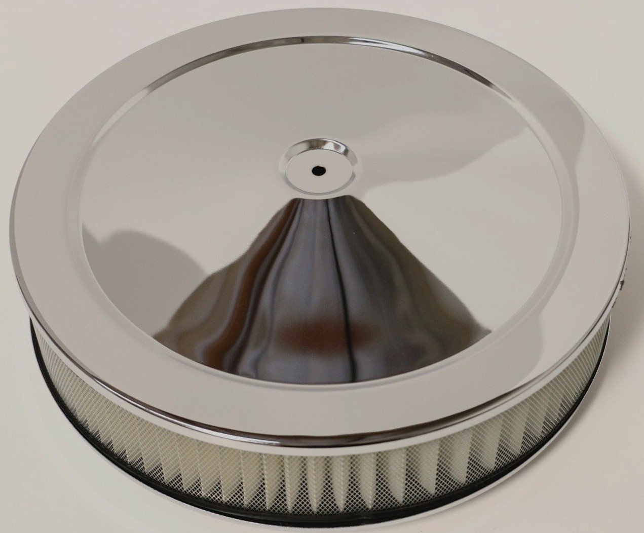 14" X 3" Round Chrome Air Cleaner Assembly Flat Base Chevy SBC 350 BBC ...