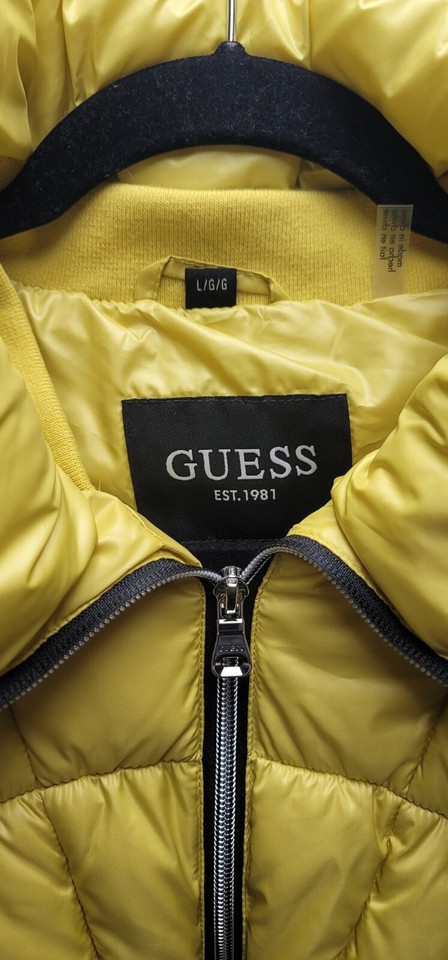 Guess Womens Puffer Jacket Large Yellow Nwt Zip Pockets Winter USA Coat ...