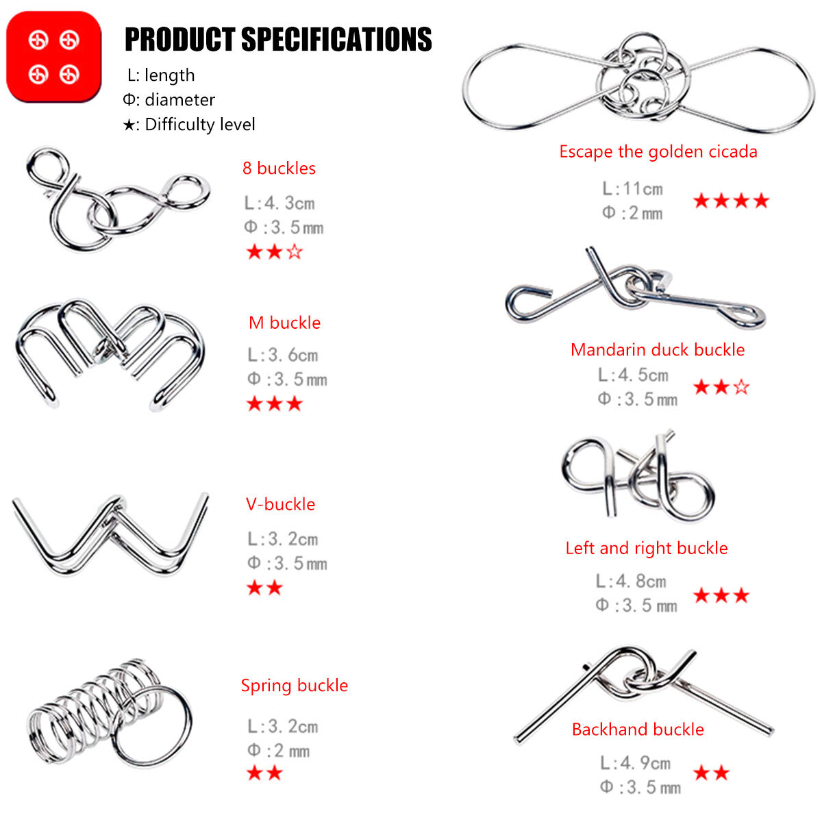 24pcs Metal Wire Puzzle Set Logical Thinking Development Metal Link ...