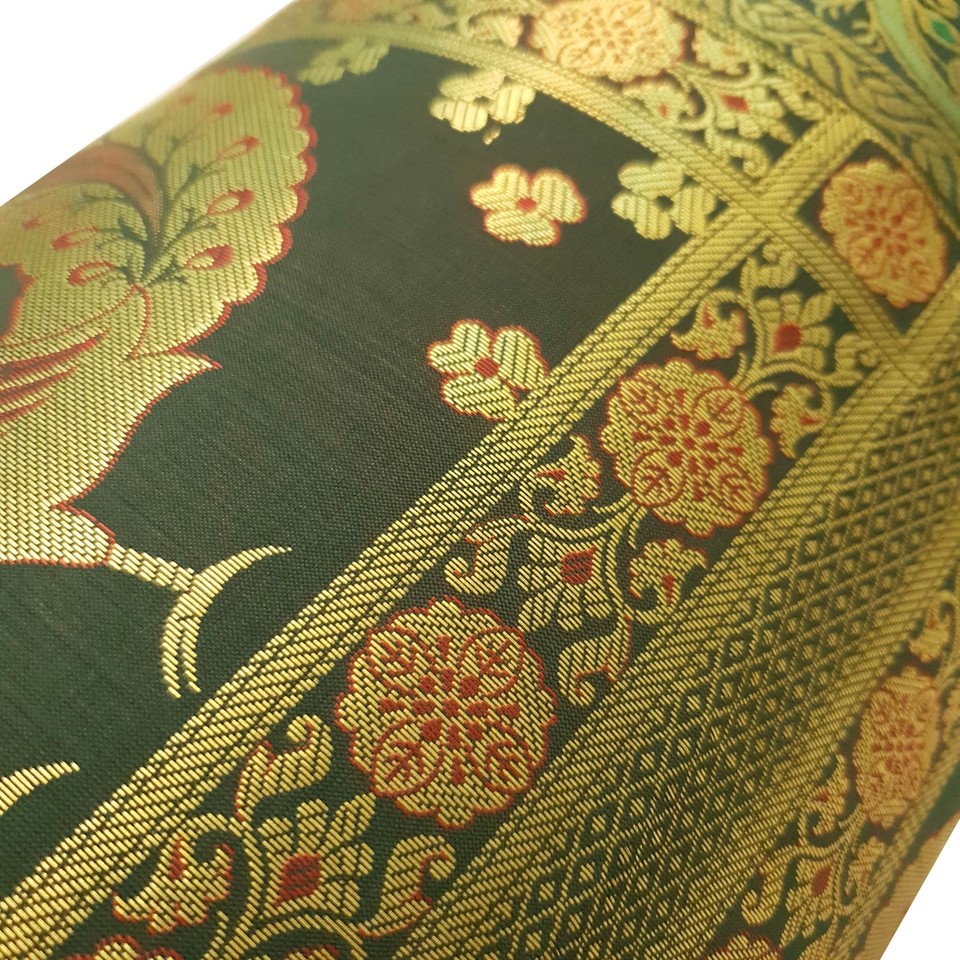 30x15 Inch Bolster Cover Bottle Green Peacock Woven Zari Brocade ...