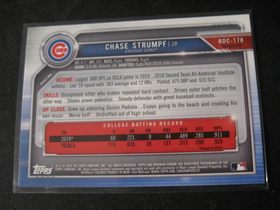 CHASE STRUMPF 2019 1st Bowman Chrome Draft Refractors BDC-178 Chicago ...
