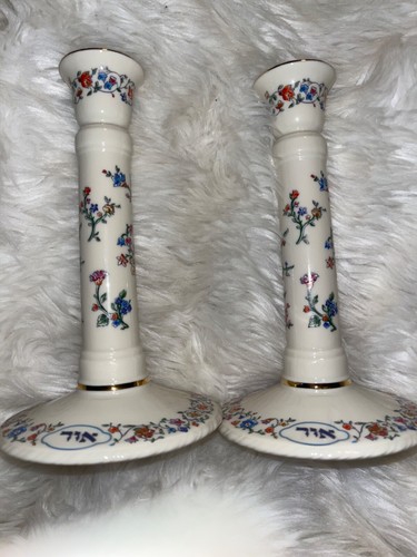 Lenox L'Chaim Candlestick Holder Pair 8" Porcelain Multicolor Florals ...