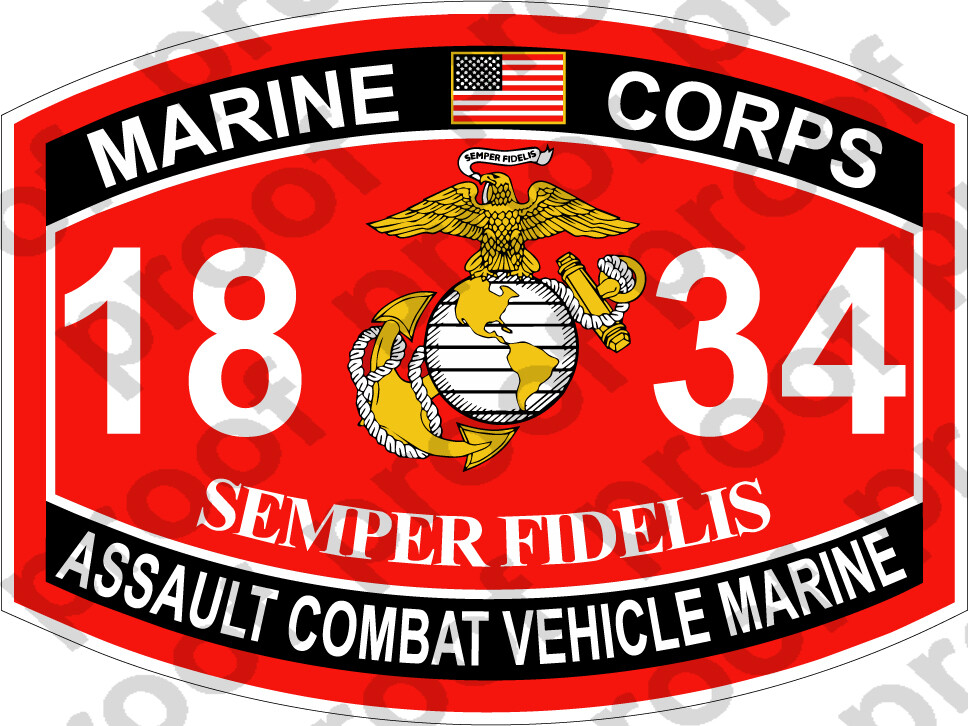 STICKER USMC MOS 1834 ASSAULT COMBAT VEHICLE MARINE ooo USMC Lisc No ...