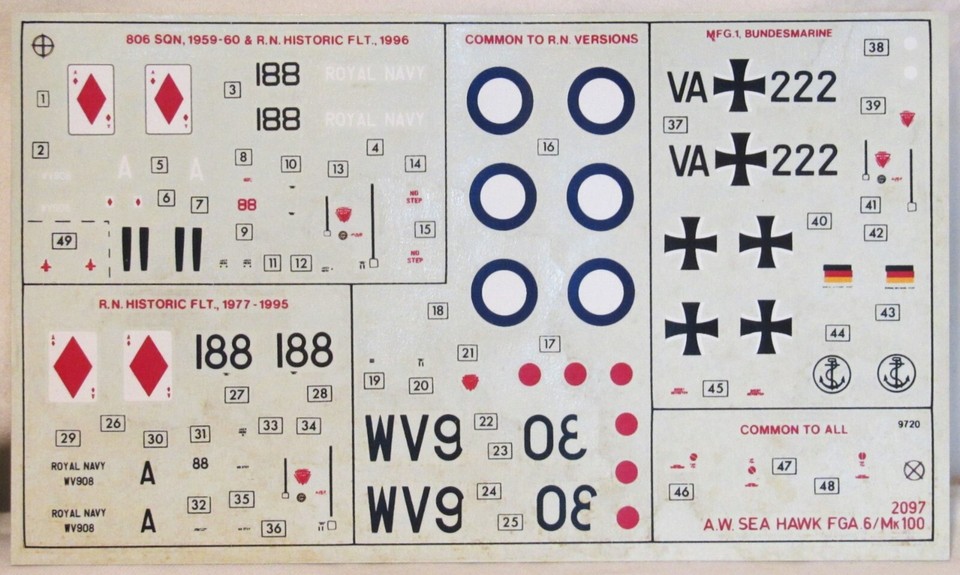 Airfix #02097 A.W. Sea Hawk FGA6 1:72 Decals and Instructions - NOS | eBay
