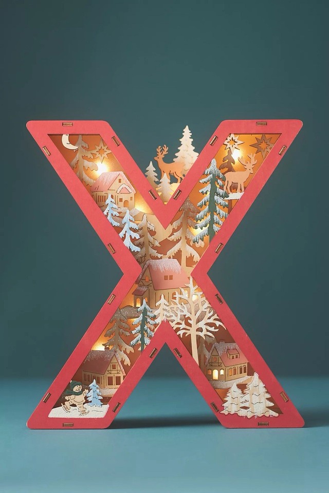 Anthropologie Wonderland Scene Monogram Light-Up Christmas Letter X ...