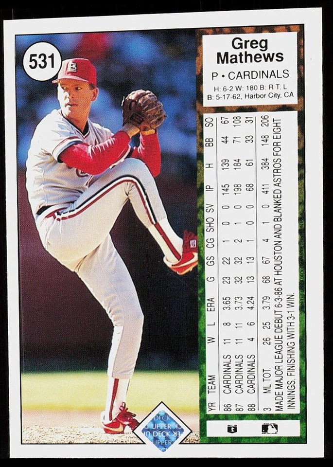 1989 Upper Deck Greg Mathews St. Louis Cardinals #531 | eBay
