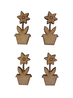 16x Flower Plant Pot 4cm Wood Craft Embelishments Laser Cut Shape MDF ...