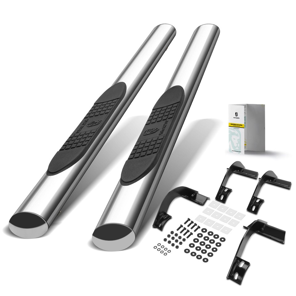 4" Chrome S/S 304 Oval Straight Side Step Bars for Ford F-150 15-24 ...