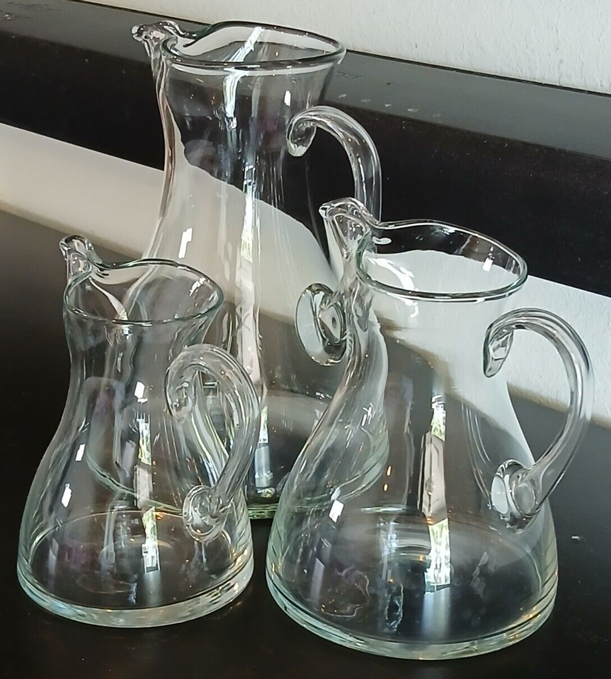 3 Clear Glass Pitchers Vintage 7.7" Tall 5.75" Tall 5" Tall Vintage | eBay