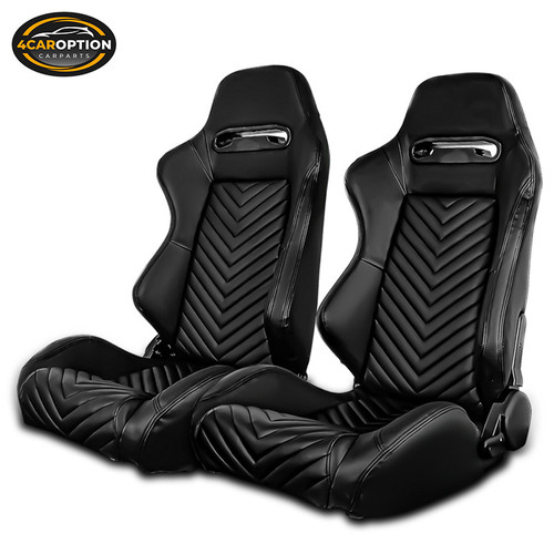 Universal Black PVC Leather Racing Car Seats Pair Reclinable + Dual ...