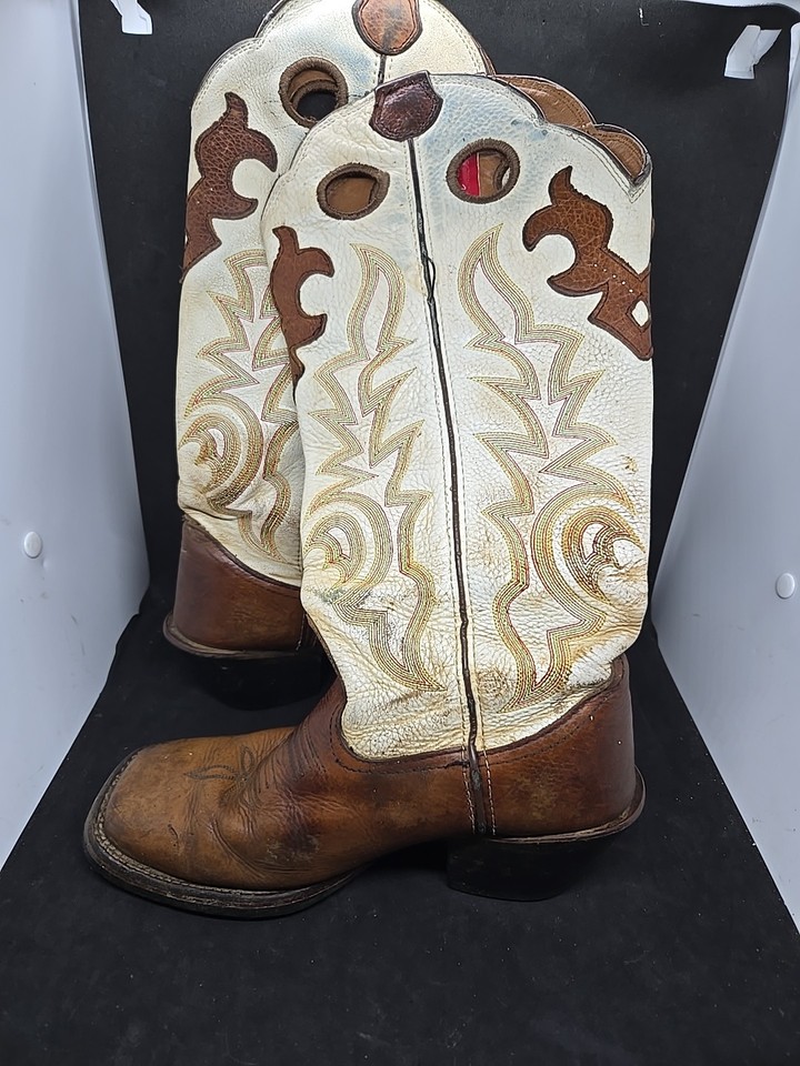 Tony Lama Womens Buckaroo 3R Tall Western Boots White Leather Cowgirl ...