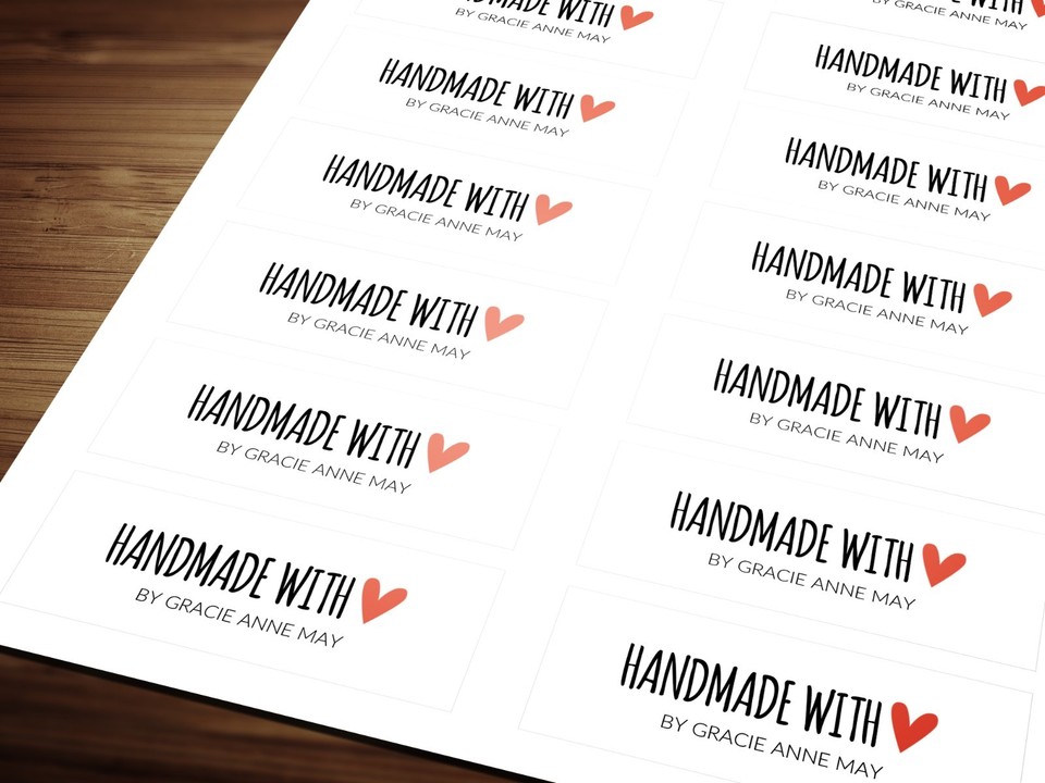 Personalised Handmade With Love By Name / Business Labels / Stickers A4 ...