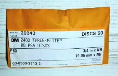 50 NEW 3M 20943 248D P60 Three M Ite RB PSA Sanding Discs 3/4" diameter ...