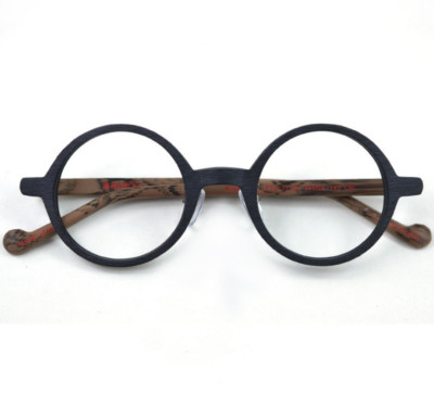 Japanese Retro Acetate Round Glasses Women Men Wood Black+Brown ...