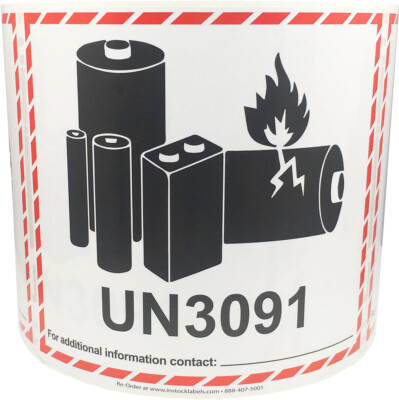 UN3091 Lithium Metal Battery Shipping Labels, 4.5 x 5 Inches, 500 ...