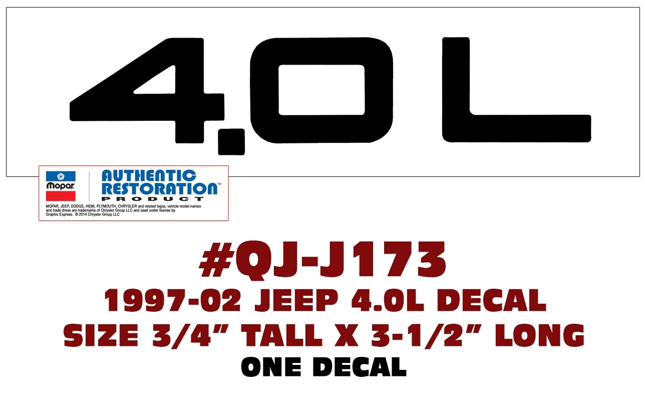 QJ-J173 JEEP - 1997 1998 1999 2000 2001 2002 JEEP - 4.0L DECAL ...